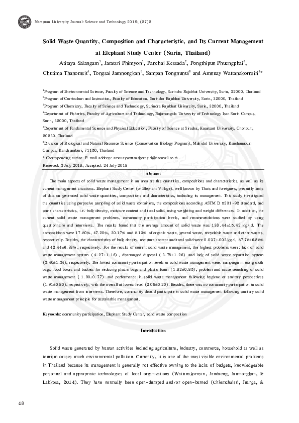 (PDF) Solid Waste Quantity, Composition and Characteristic, and Its ...