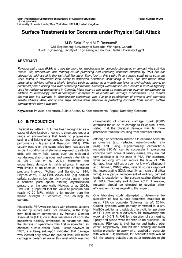 (PDF) Surface Treatments for Concrete Under Physical Salt Attack