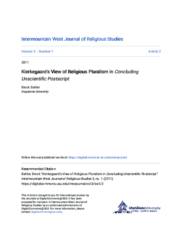 (PDF) Kierkegaard's View of Religious Pluralism in Concluding ...