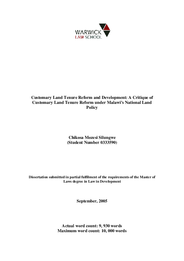 (PDF) Customary Land Tenure Reform and Development: A Critique of ...