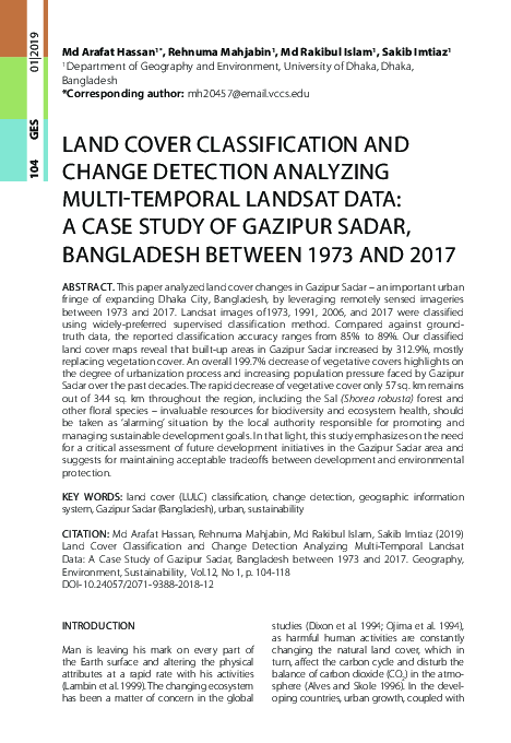 (PDF) Land Cover Classification and Change-Detection Analysis Using Remote Sensing