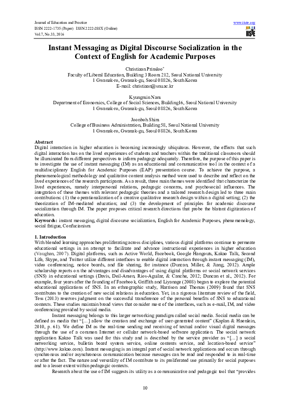 (PDF) Instant Messaging as Digital Discourse Socialization in the ...