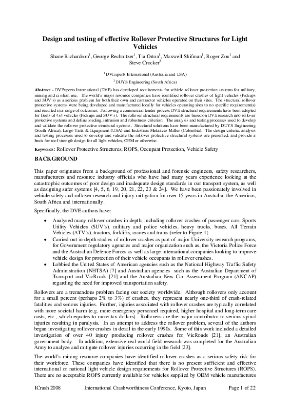 (PDF) Design and testing of effective Rollover Protective Structures ...