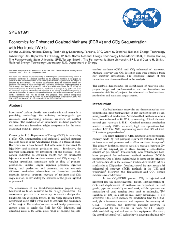 (PDF) Enhanced Coalbed Methane ( ECBM ) and CO 2 Sequestration with ...