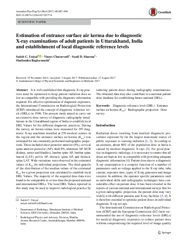 (PDF) Estimation of entrance surface air kerma due to diagnostic X-ray examinations of adult ...