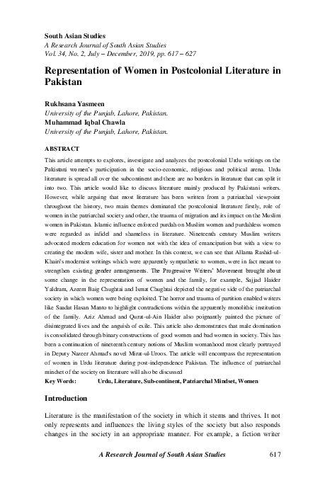 (PDF) Representation of Women in Postcolonial Literature in Pakistan