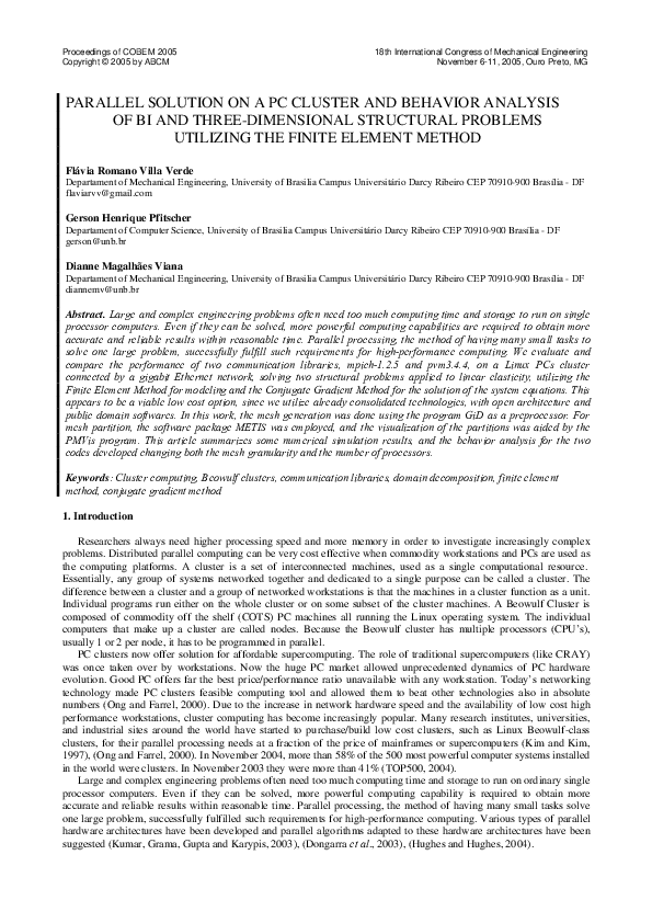 (PDF) Parallel Solution on a PC Cluster and Behavior Analysis of Bi and Three-Dimensional ...