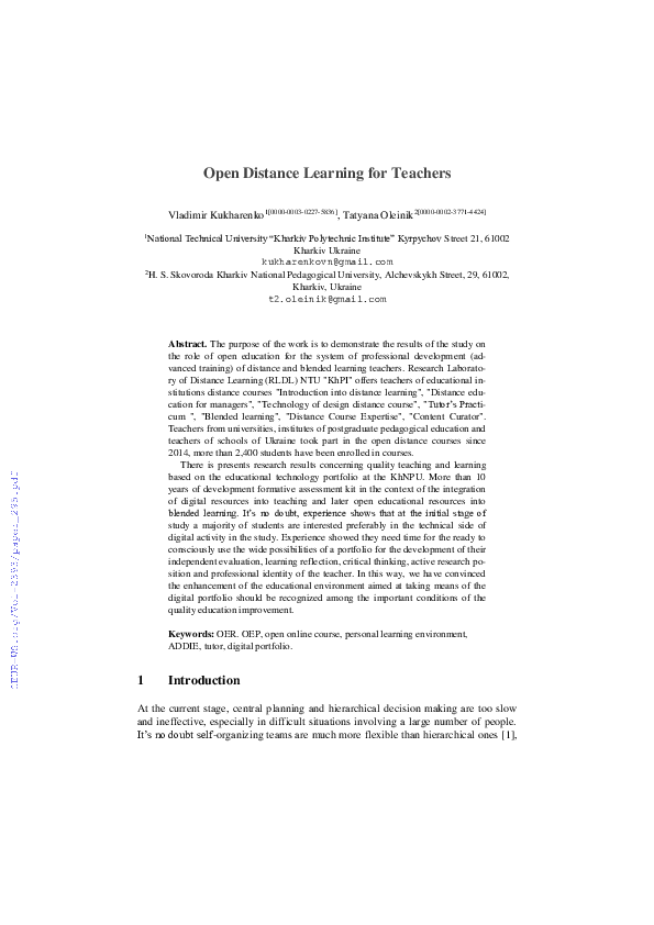 (PDF) Open Distance Learning For Teachers