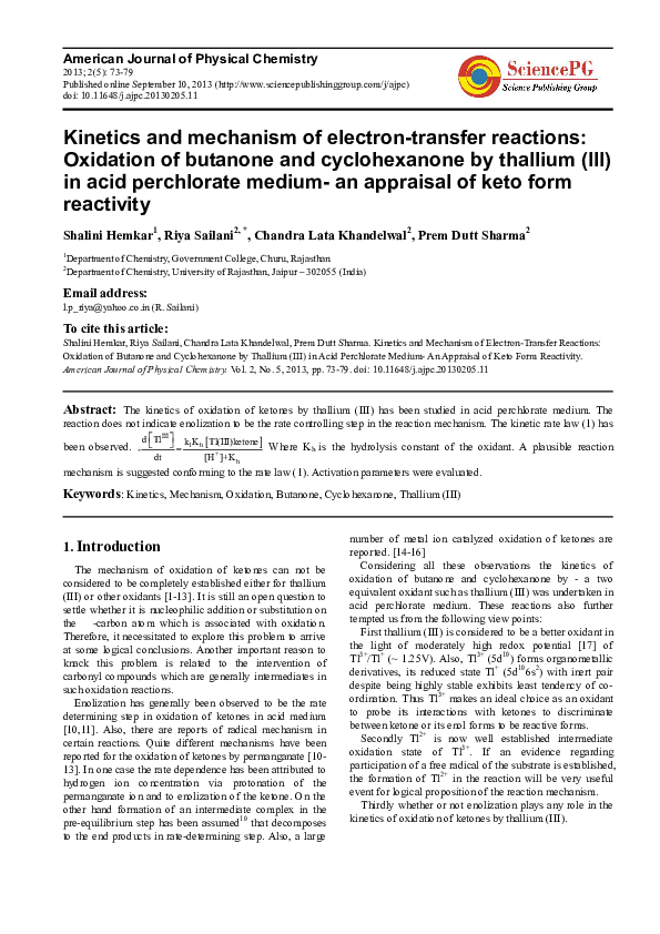 (PDF) Kinetics and mechanism of electron transfer reactions of iron(III ...