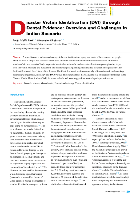 (PDF) Disaster Victim Identification ( DVI ) through Dental Evidence ...