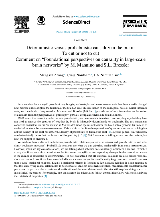 (PDF) Deterministic versus probabilistic causality in the brain: To cut ...