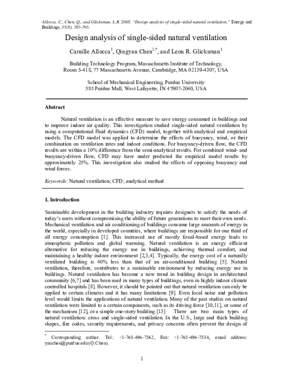 (PDF) Design analysis of single-sided natural ventilation