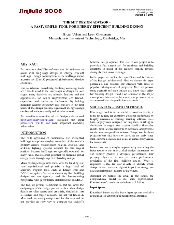 (PDF) The Mit Design Advisor – a Fast, Simple Tool for Energy Efficient ...
