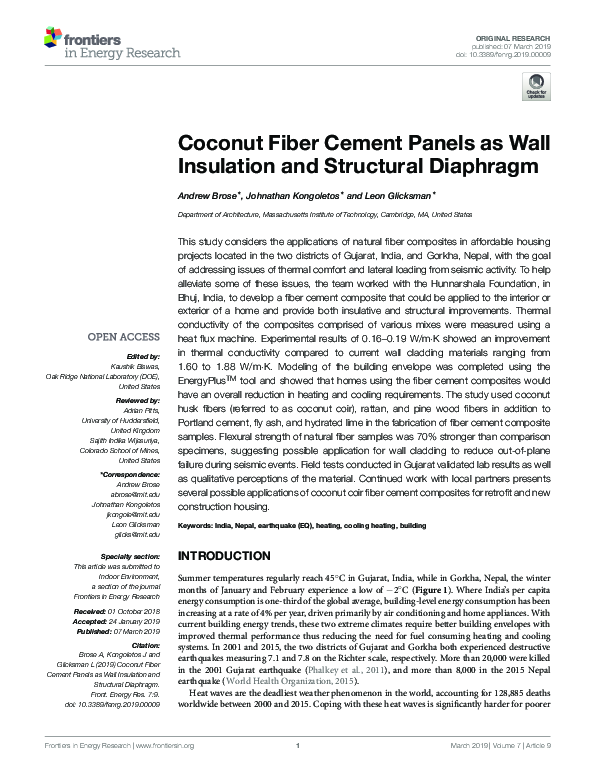 (PDF) Coconut Fiber Cement Panels as Wall Insulation and Structural ...