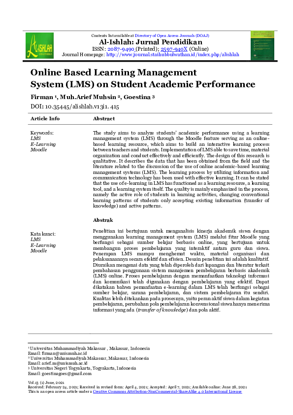 (PDF) Online Based Learning Management System (LMS) on Student Academic ...