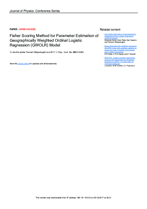 (PDF) Fisher Scoring Method for Parameter Estimation of Geographically Weighted Ordinal Logistic ...