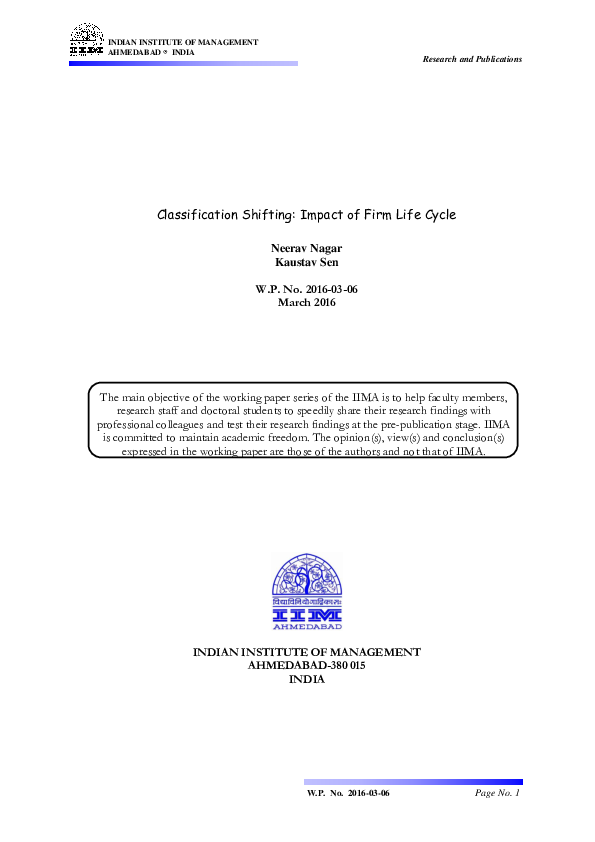 (PDF) Classification shifting: impact of firm life cycle