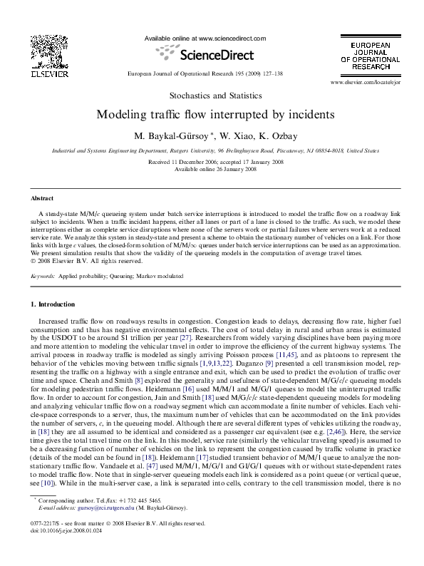 (PDF) Modeling traffic flow interrupted by incidents