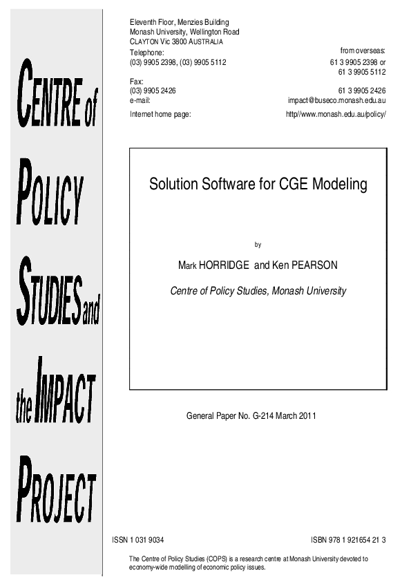 (PDF) Solution Software for CGE Modeling | Mark Horridge - Academia.edu