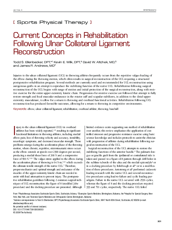 (PDF) Current Concepts in Rehabilitation Following Ulnar Collateral Ligament Reconstruction