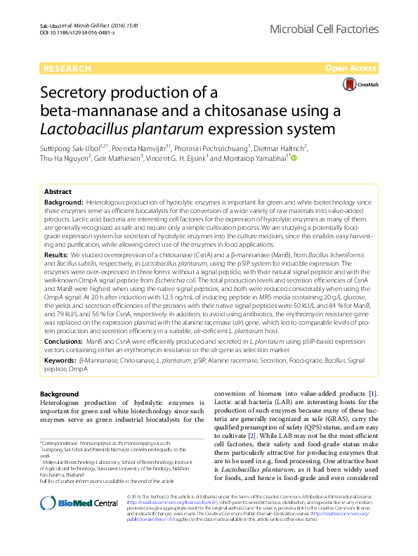 (PDF) Secretory production of a beta-mannanase and a chitosanase using ...