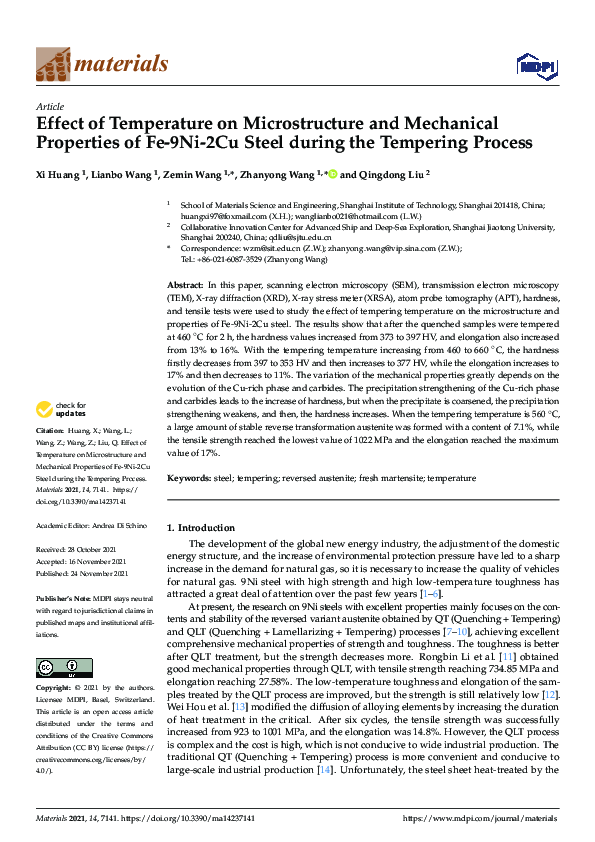 (PDF) Effect of Temperature on Microstructure and Mechanical Properties of Fe-9Ni-2Cu Steel ...
