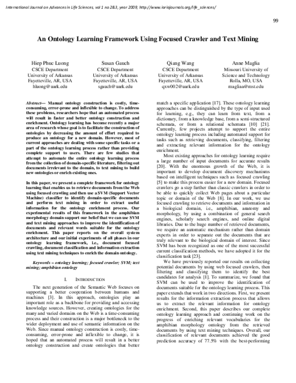 Pdf An Ontology Learning Framework Using Focused Crawler And Text Mining
