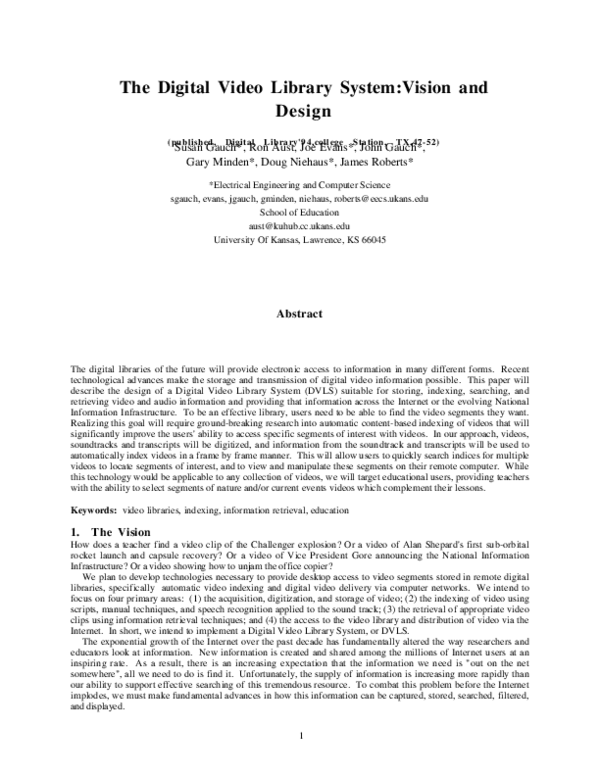 (PDF) The Digital Video Library System: Vision and Design