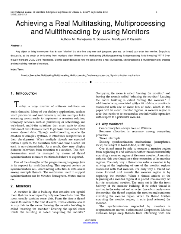 (PDF) Achieving a Real Multitasking, Multiprocessing and Multithreading by using Monitors