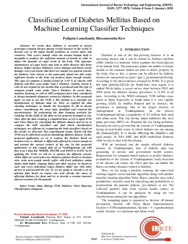 (PDF) Classification of Diabetes Mellitus Based on Machine Learning ...