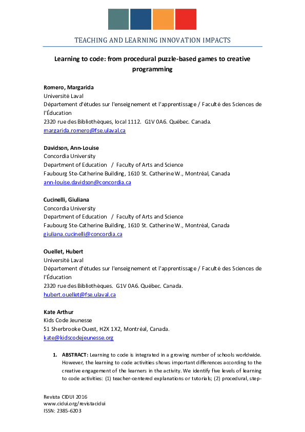 (PDF) Learning to code: from procedural puzzle-based games to creative ...
