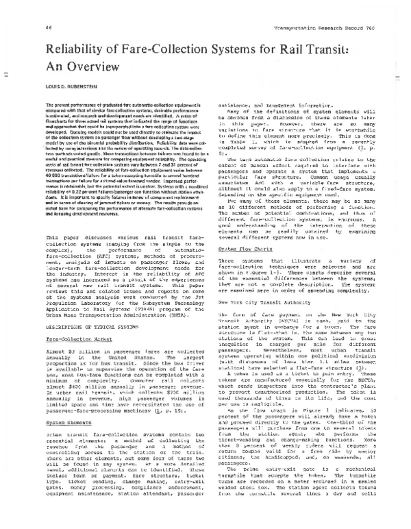 (PDF) Reliability of Fare-Collection Systems for Rail Transit: An Overview