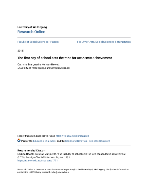 (PDF) The first day of school sets the tone for academic achievement