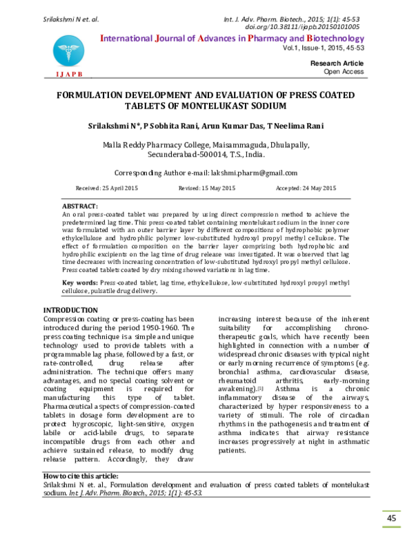 Pdf Formulation Development And Evaluation Of Pregabalin Sustained Release Matrix Tablets