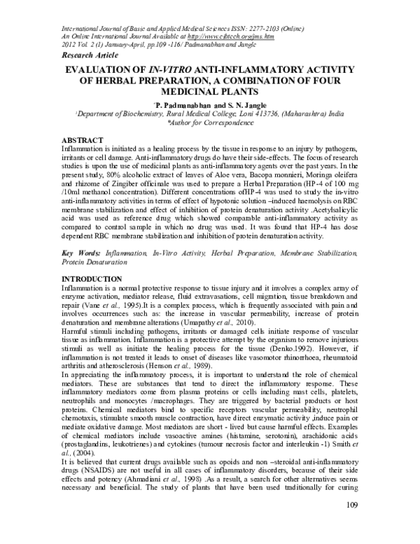 (PDF) Evaluation of In-Vitro Anti-Inflammatory Activity of Herbal ...