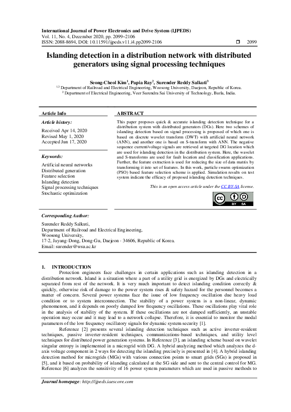 Pdf Islanding Detection In A Distribution Network With Distributed Generators Using Signal