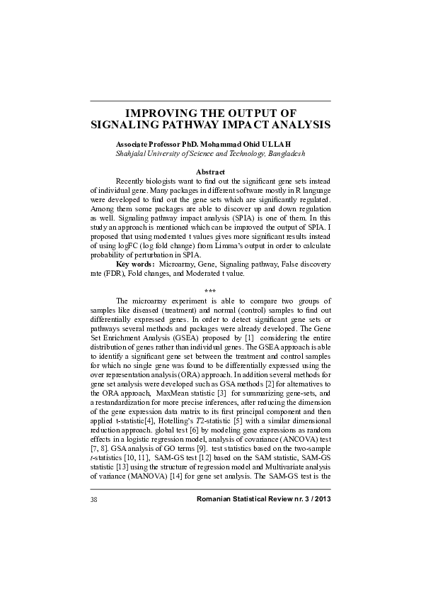 (PDF) Improving the Output of Signaling Pathway Impact Analysis