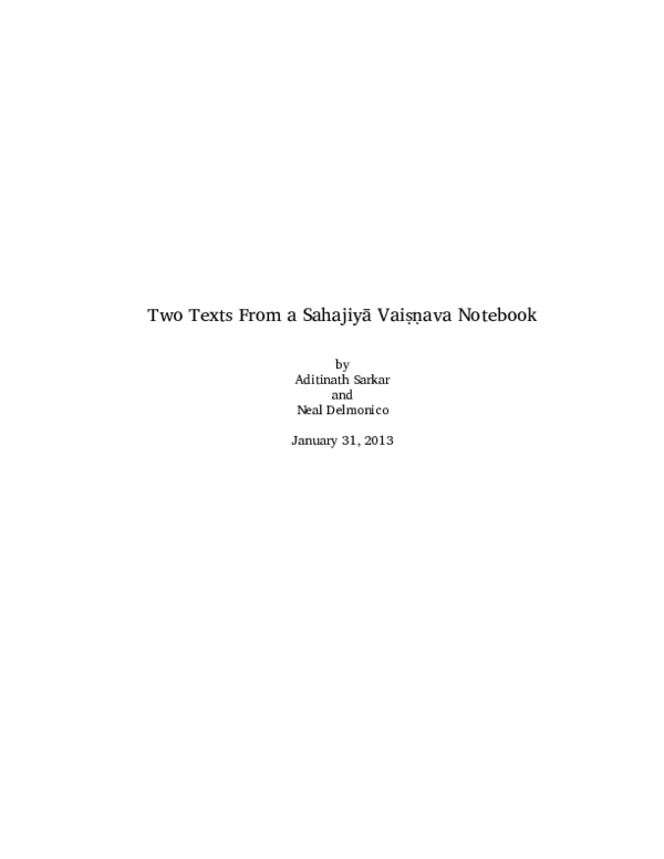 (PDF) Two Texts from a Sahajiya Vaisnava Notebook