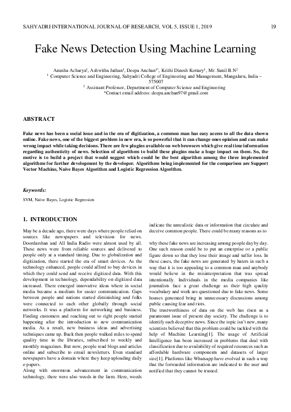 (PDF) Fake News Detection Using Machine Learning
