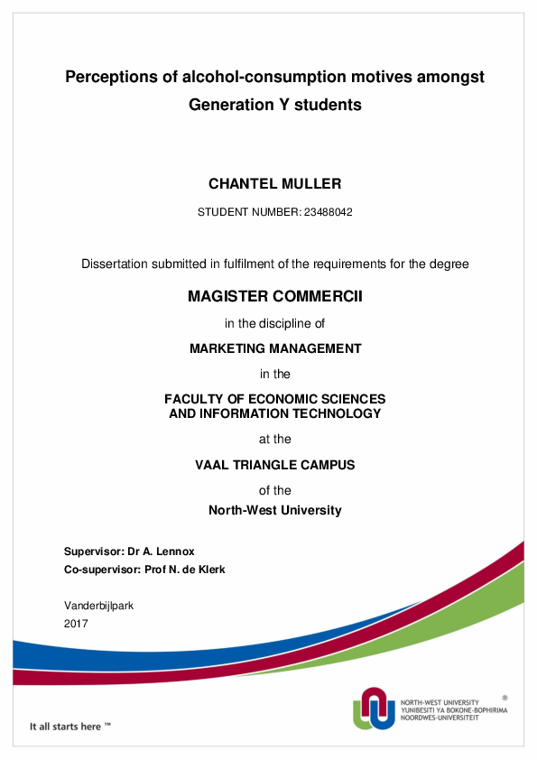 (PDF) Perceptions of alcohol-consumption motives amongst Generation Y ...