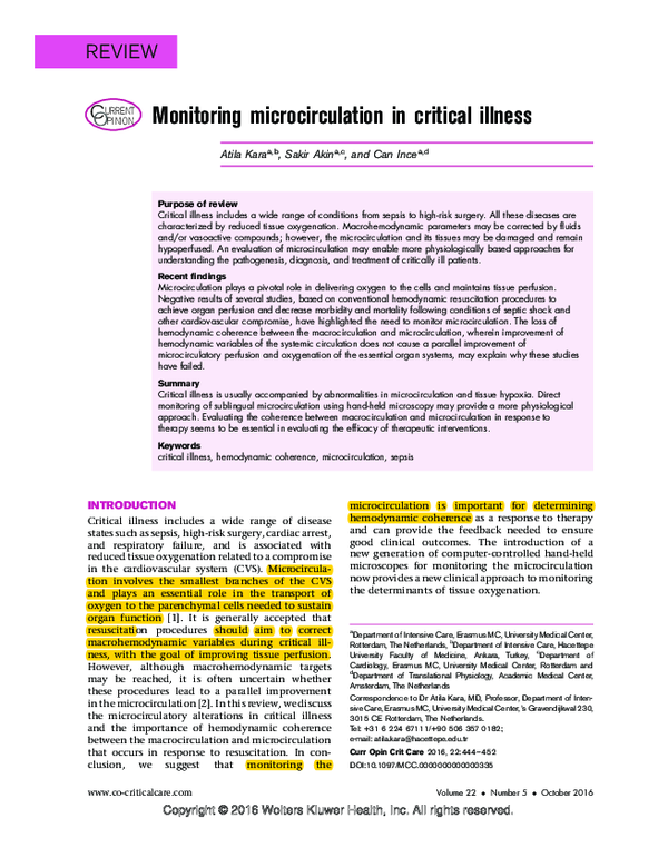 (PDF) Monitoring microcirculation in critical illness