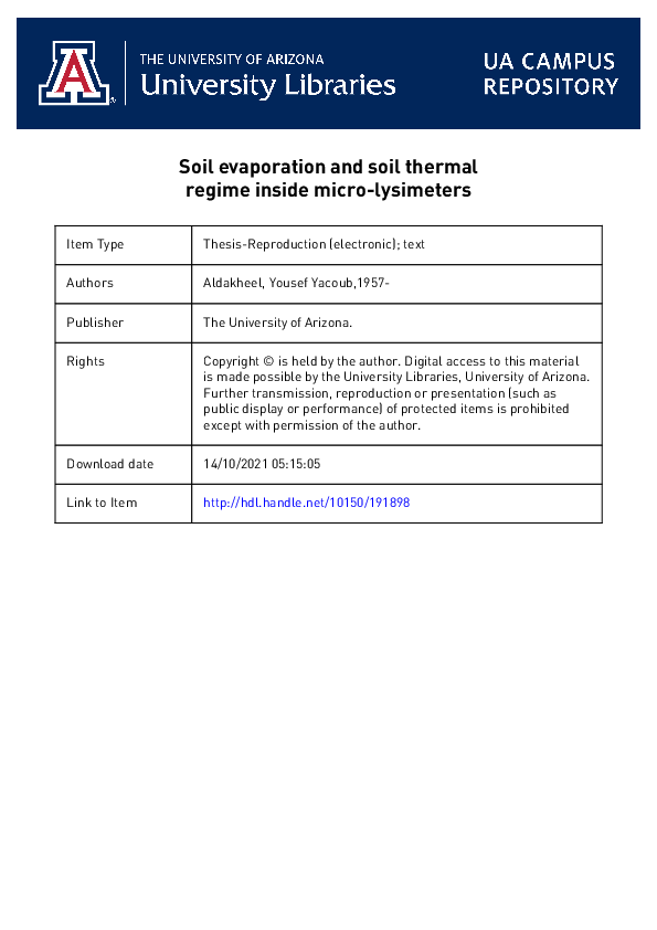 (PDF) Soil Evaporation and Soil Thermal Regime Inside Micro-Lysimeters