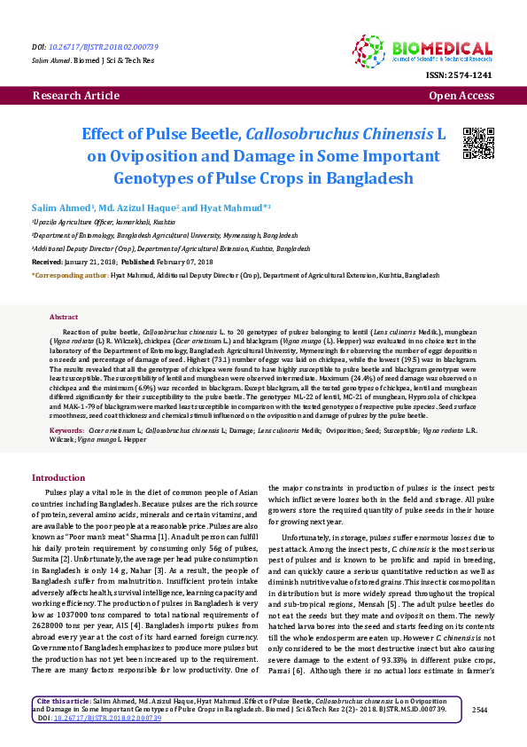 (PDF) Effect of Pulse Beetle, Callosobruchus Chinensis L on Oviposition ...