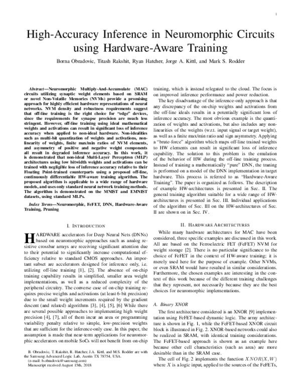 (PDF) Hardware-Aware Training for Neuromorphic Circuits