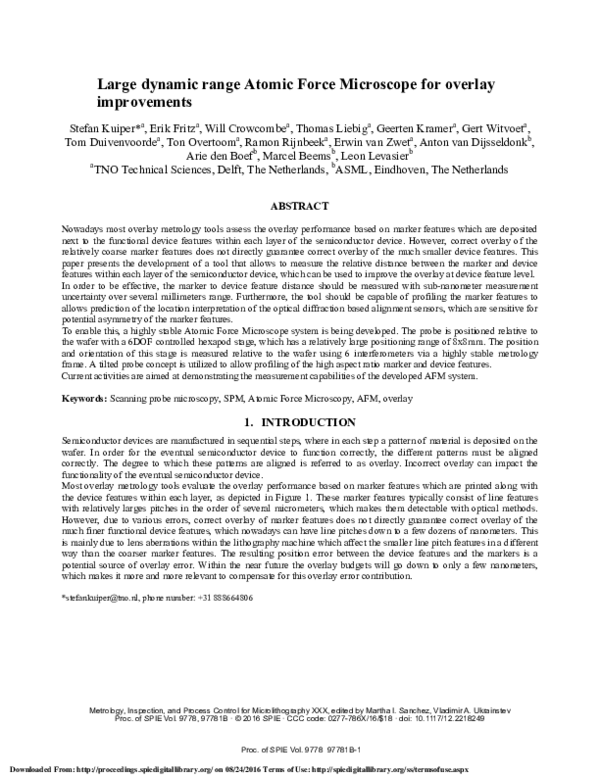 (PDF) Large dynamic range Atomic Force Microscope for overlay improvements