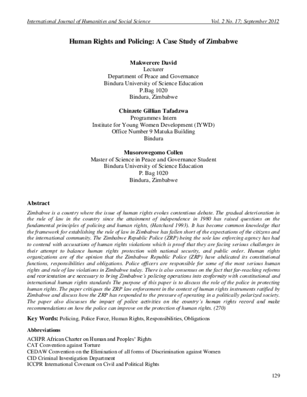 (PDF) Human Rights and Policing: A Case Study of Zimbabwe