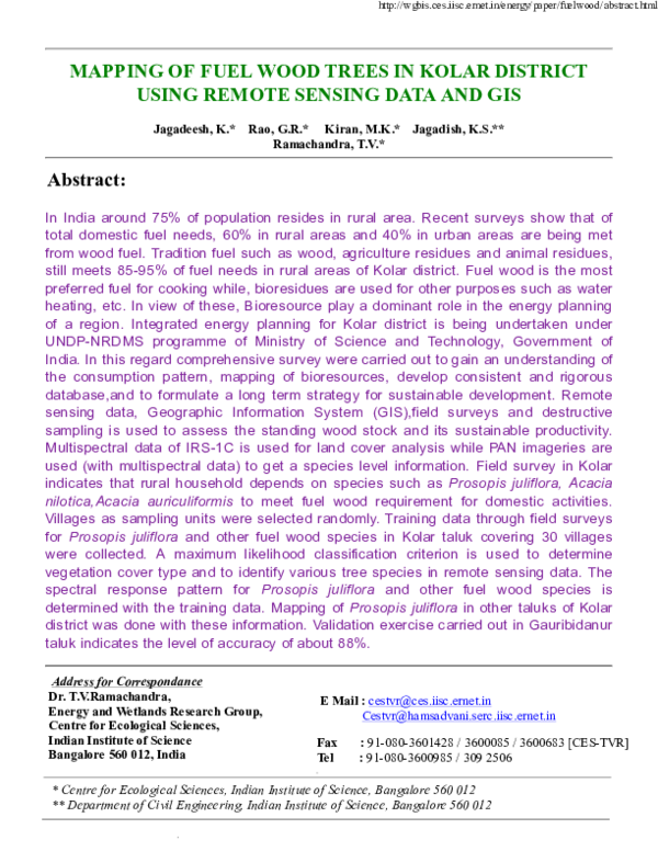(PDF) Mapping of Fuel Wood Trees in Kolar District Using Remote Sensing ...