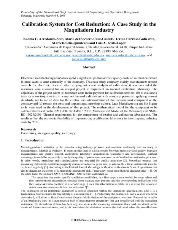 (PDF) Calibration System for Cost Reduction : A Case Study in the ...