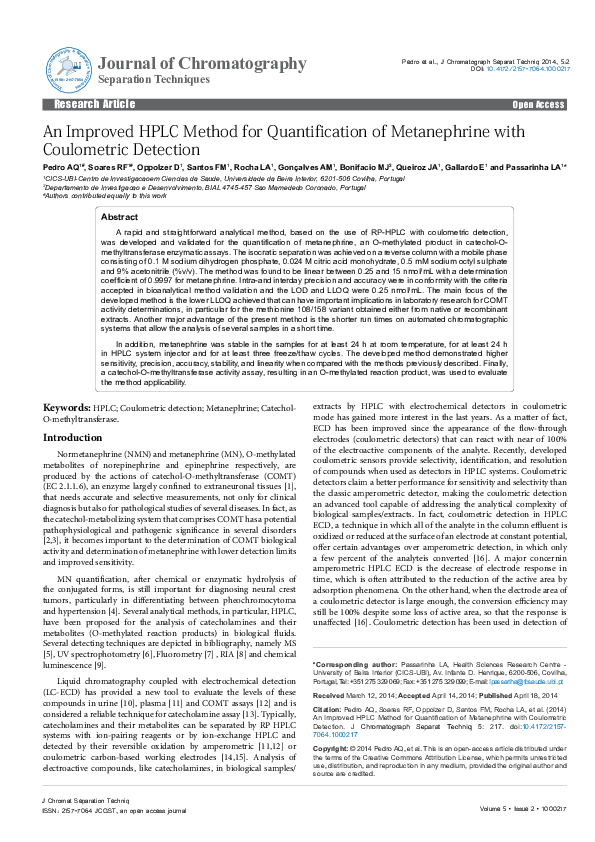 (PDF) An improved HPLC method for quantification of metanephrine with ...