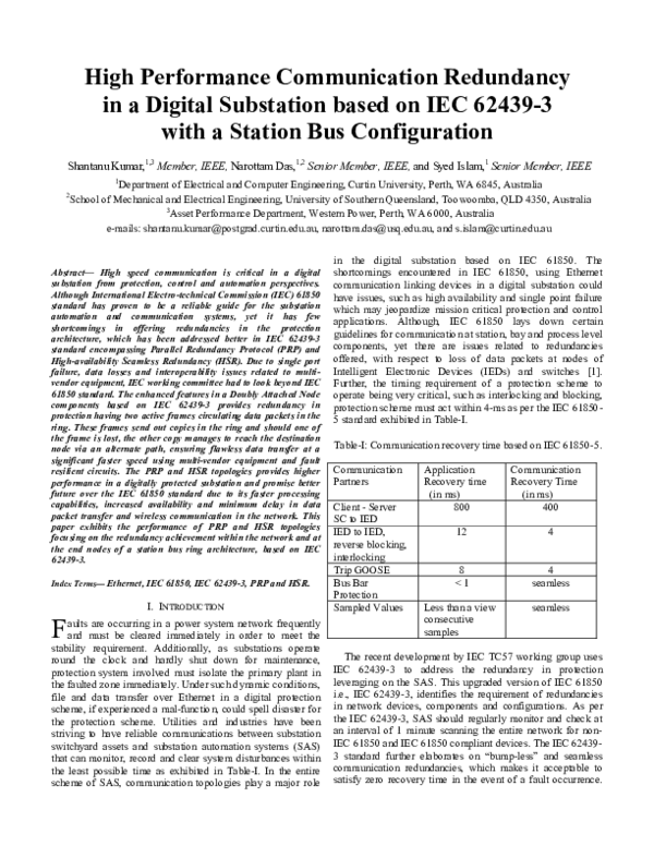 (PDF) High performance communication redundancy in a digital substation ...